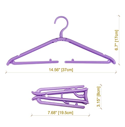 Fineget Travel Hangers with Clips Foldable Plastic Clothes Coat Shoes Socks Shorts Skirt Shirt Hangers Non Slip Heavy Duty Hangers Purple 4 PCS + 8 Clips