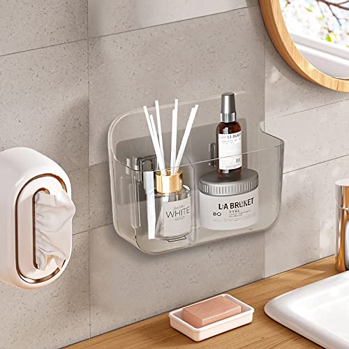 Diesisa Plastic Wall Mount Organizer, Adhesive Clear Storage Organizer with 2 Compartments, No Drilling Hang Walls, with Self Adhesive Tape, for Kitchen, Bathroom, Bedroom, Cabinet,Office