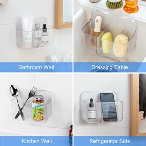 Diesisa Plastic Wall Mount Organizer, Adhesive Clear Storage Organizer with 2 Compartments, No Drilling Hang Walls, with Self Adhesive Tape, for Kitchen, Bathroom, Bedroom, Cabinet,Office