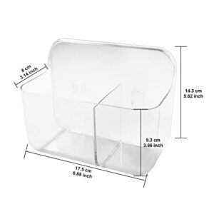 Diesisa Plastic Wall Mount Organizer, Adhesive Clear Storage Organizer with 2 Compartments, No Drilling Hang Walls, with Self Adhesive Tape, for Kitchen, Bathroom, Bedroom, Cabinet,Office