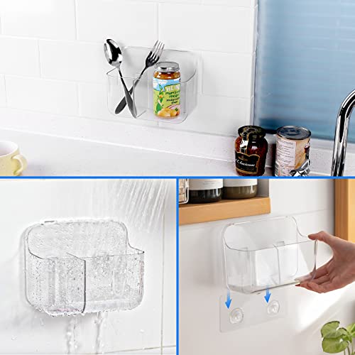 Diesisa Plastic Wall Mount Organizer, Adhesive Clear Storage Organizer with 2 Compartments, No Drilling Hang Walls, with Self Adhesive Tape, for Kitchen, Bathroom, Bedroom, Cabinet,Office