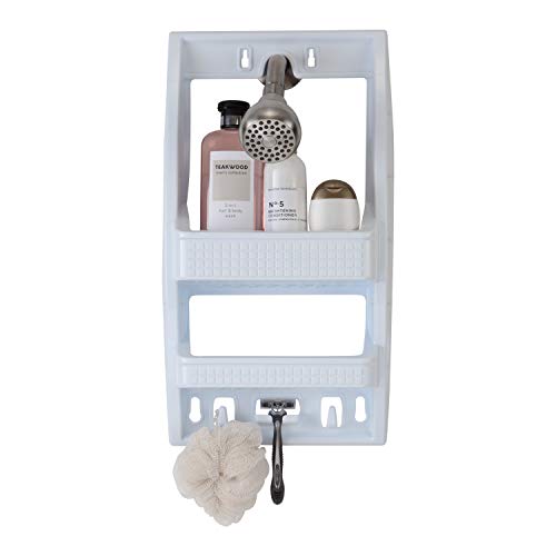 Bath Bliss Multi Hanging Option Shower Caddy | Over the Showerhead | Adhesive Backing | Screw Mount | Organizer | Large Shampoo & Conditioner Bottle Holders | Razor & Loofah Hooks | White