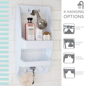 Bath Bliss Multi Hanging Option Shower Caddy | Over the Showerhead | Adhesive Backing | Screw Mount | Organizer | Large Shampoo & Conditioner Bottle Holders | Razor & Loofah Hooks | White