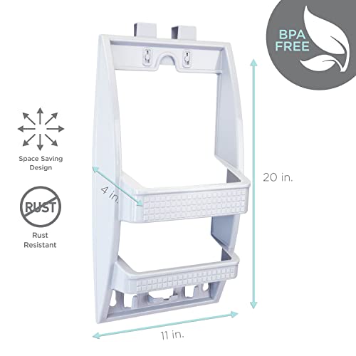 Bath Bliss Multi Hanging Option Shower Caddy | Over the Showerhead | Adhesive Backing | Screw Mount | Organizer | Large Shampoo & Conditioner Bottle Holders | Razor & Loofah Hooks | White