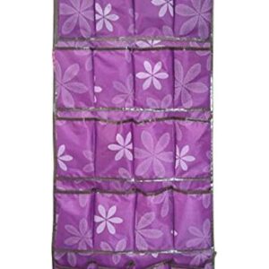 Black Temptation 20 Pockets Over The Door Shoe Organizers Hanging Storage Bag, Flower Purple