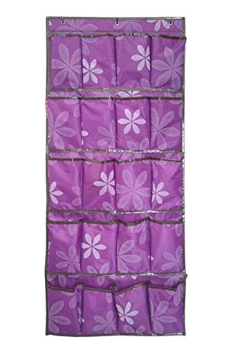 Black Temptation 20 Pockets Over The Door Shoe Organizers Hanging Storage Bag, Flower Purple