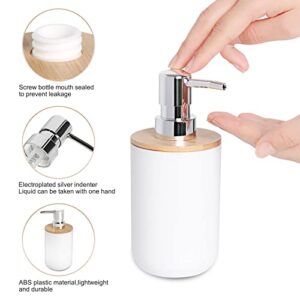 6 Pcs White Bathroom Accessories, Bamboo Bathroom Accessories, Includes Soap Dispenser, Toothbrush Holder,Rinse Cup,Soap Dish, Waste Bin,Toilet Brush-Practical Toilet Kit for Home Washing Room (White)