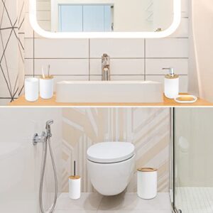 6 Pcs White Bathroom Accessories, Bamboo Bathroom Accessories, Includes Soap Dispenser, Toothbrush Holder,Rinse Cup,Soap Dish, Waste Bin,Toilet Brush-Practical Toilet Kit for Home Washing Room (White)