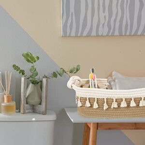 2 Pieces Small Rope Basket Tassel Lace Baskets Small Cotton Rope Woven Basket Storage Boho Decor Baskets Toilet Paper Baskets for Bathroom