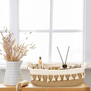 2 Pieces Small Rope Basket Tassel Lace Baskets Small Cotton Rope Woven Basket Storage Boho Decor Baskets Toilet Paper Baskets for Bathroom