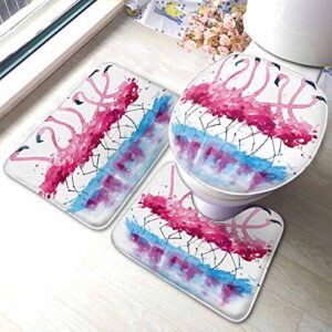 hosnye flamingos bathroom rugs and mats sets 3 piece nature wildlife pink elegant flamingos watercolor painting bath mat u-shaped contour shower mat toilet lid cover