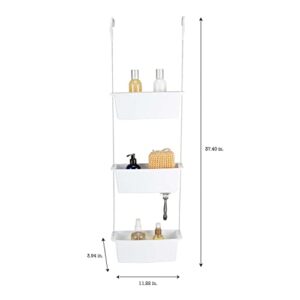 Bath Bliss 3 Tier Hanging Suction White Shower Caddy | Dimensions: 4"x 11.3"x 34.7" | 2 Hooks Mounted on Shower Head | Glass Shower Door | Great for Hold Bottles | Suction Cup Hold