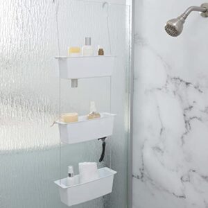 Bath Bliss 3 Tier Hanging Suction White Shower Caddy | Dimensions: 4"x 11.3"x 34.7" | 2 Hooks Mounted on Shower Head | Glass Shower Door | Great for Hold Bottles | Suction Cup Hold