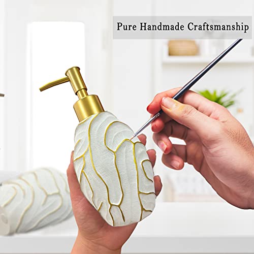 Ethlomoer Bathroom Accessory Set, 4 Pieces White&Gold Bathroom Accessories with Soap Dispenser and Toothbrush Holder Set, Boho Bathroom Accessories, Gift for Women and Men