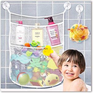 yihoon bath toy organizer shower caddy - for bathroom baby toy storage quick dry bathtub mesh net + 4 soap pockets with suction hooks (supper big bath toy organizer)