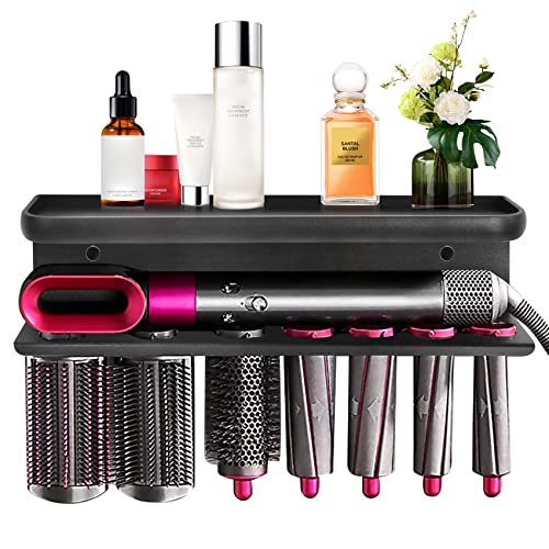 Holder Storage Stand Rack Wall Mount for Dyson Airwrap Curling Iron Accessories,Bathroom Organizer Holder for Dyson Airwrap,No Drilling Installation,Suitable for Bathroom|Bedroom|Hair Salon (Black)