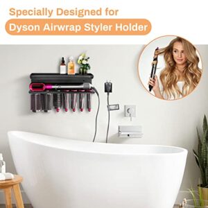 Holder Storage Stand Rack Wall Mount for Dyson Airwrap Curling Iron Accessories,Bathroom Organizer Holder for Dyson Airwrap,No Drilling Installation,Suitable for Bathroom|Bedroom|Hair Salon (Black)