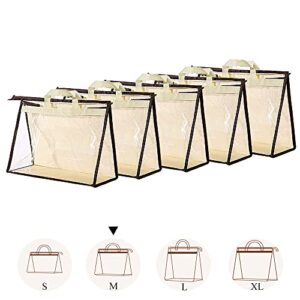 5 pcs hanging handbag storage organizer non-woven transparent dust-proof homewares purse wallet closet storage bag with zipper and handle (m)