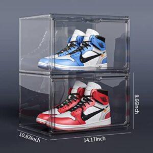 Shoe Storage Boxes Clear Stackable Acrylic Shoe Organizer for Closet, Sneaker Containers Bins Holders Shoe Containers with Lids, Sneaker Hangbag Display Case, Easy Assembly, Set of 3, Fit for Size 14