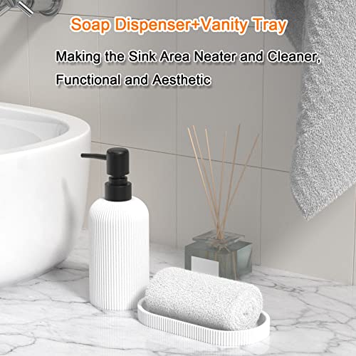 LKKL Bathroom Accessory Set - 3PCS Soap Dispenser Sets Boho Bathroom Decor - Toothbrush Holder Vanity Trays Bathroom Essentials Accessories (White)