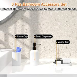 LKKL Bathroom Accessory Set - 3PCS Soap Dispenser Sets Boho Bathroom Decor - Toothbrush Holder Vanity Trays Bathroom Essentials Accessories (White)