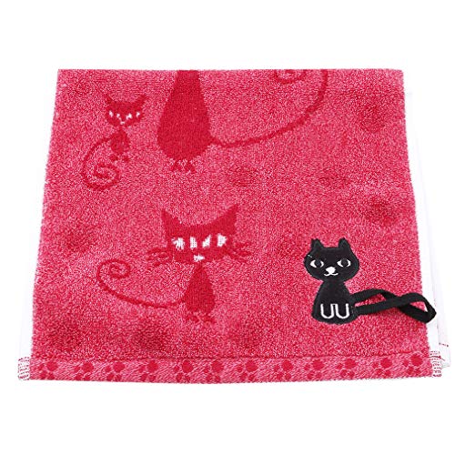 Kshcf Cotton Towel Cat Pattern Luxury Spa Hotel Washcloths Absorbent Cartoon Towels,red