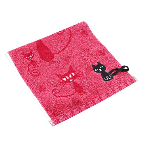 Kshcf Cotton Towel Cat Pattern Luxury Spa Hotel Washcloths Absorbent Cartoon Towels,red