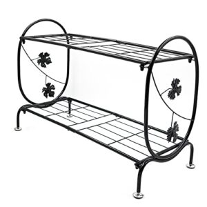 2-tier shoe rack stand, metal iron wire shoe shelf storage organizer, for entryway, hallway, and closet rustic black 24"x10.5"x16.5"