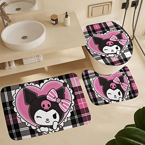 fmsnupz 4PCS Anime Shower Curtain Set, Cute Bathroom Decor with Non-Slip Rugs, Toilet Lid Cover and Bath Mat, Waterproof Fabric Shower Curtains with 12 Hooks, 70.8"x70.8"