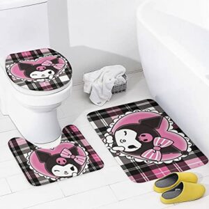 fmsnupz 4PCS Anime Shower Curtain Set, Cute Bathroom Decor with Non-Slip Rugs, Toilet Lid Cover and Bath Mat, Waterproof Fabric Shower Curtains with 12 Hooks, 70.8"x70.8"