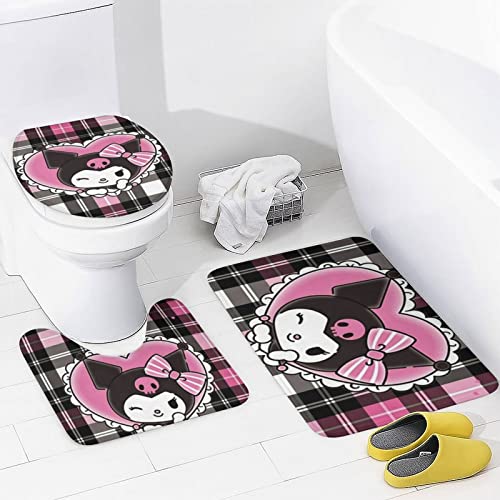 fmsnupz 4PCS Anime Shower Curtain Set, Cute Bathroom Decor with Non-Slip Rugs, Toilet Lid Cover and Bath Mat, Waterproof Fabric Shower Curtains with 12 Hooks, 70.8"x70.8"