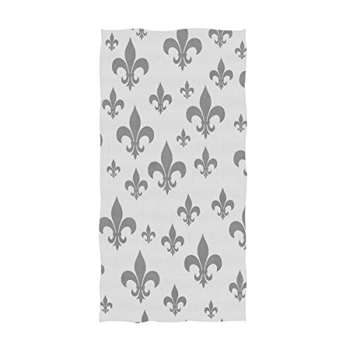 ZzWwR Chic Fleur De Lis Pattern Classic Retro European Royal Ornamental Soft Guest Large Home Decorative Hand Towels Multipurpose for Bathroom, Hotel, Gym and Spa (16 x 30 Inches,Grey White)