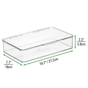 mDesign Plastic Closet Storage Organizer Box Containers with Hinged Lid for Shelves or Cabinets, Holds Necklaces, Hair Ties, Bracelets, Earrings, Wallets, Cosmetics, and Accessories - 2 Pack - Clear