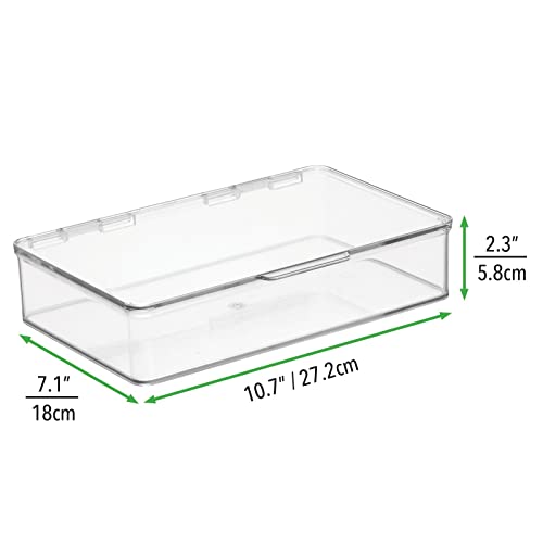 mDesign Plastic Closet Storage Organizer Box Containers with Hinged Lid for Shelves or Cabinets, Holds Necklaces, Hair Ties, Bracelets, Earrings, Wallets, Cosmetics, and Accessories - 2 Pack - Clear