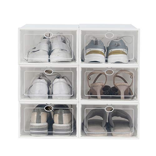 RBtoday Shoe Storage Boxes 24 Pack Clear Plastic Stackable -White - Practical Shoes Racks Organizers Shoe Storage Organizer Cabinet