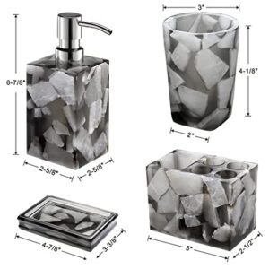 AIMONE Bathroom Accessories Set - 4 Pcs Black Marble Bathroom Sets - Includes Soap Dispenser, Toothbrush Holder, Tumblers & Soap Dish- Housewarming Gift - Bathroom Vanity Countertop Organizer