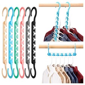 smartor space saving hangers - 6 pack, closet organizers and storage, thicken space saver hangers for closet, closet essentials, wardrobe, bedroom, accommodation, dorm organizer - multicolored