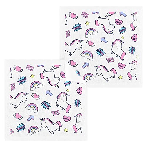 Kigai 100% Cotton Wash Cloths Set of 4 Packs - Interesting Unicorns Extra Absorbent Kitchen Dish Cloths - 12 x 12 Inches Reusable Soft Feel Towels for Face