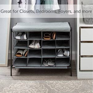 Simplify 16 Pair Shoe Rack with Cover | Stackable | Storage & Organization | Closet | Bedroom | Entryway | Grey