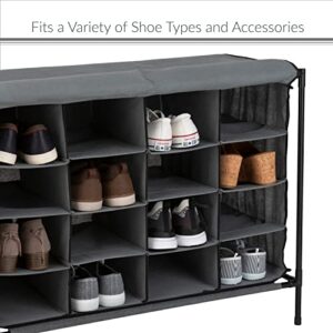 Simplify 16 Pair Shoe Rack with Cover | Stackable | Storage & Organization | Closet | Bedroom | Entryway | Grey