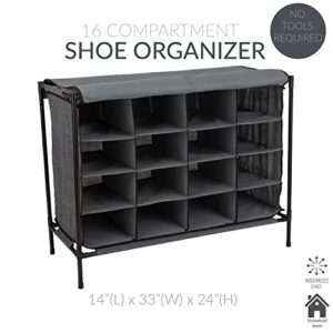 Simplify 16 Pair Shoe Rack with Cover | Stackable | Storage & Organization | Closet | Bedroom | Entryway | Grey