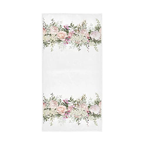 Bolaz Hand Towels Bath Towels for Bathroom Washcloths Face Cloths Cotton Retro Pink Rose and Leaves Decorative Absorbent Soft 30x15in