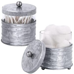 autumn alley galvanized bathroom apothecary jars set, farmhouse bathroom jars qtip holder glass dispenser- rustic vanity organizer with lids for cotton balls, swabs, rounds, bath salts 2-glass jars