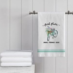 Artoid Mode Fresh Flowers Bicycle Fingertip Towel, Soft & Absorbent Seasonal Easter Household Hand Towel for Guests Gift Bathroom Kitchen Gym Hotel Decoration, 18x26 Inch