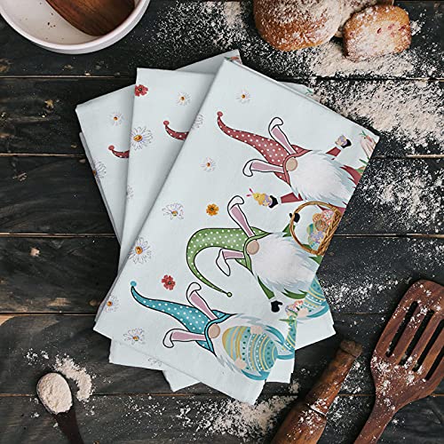 Beisseid Easter Day Kitchen Towels Bunny Ears Gnomes Dish Cloth Fingertip Bath Towels Easter Egg Check Plaid Floral Hand Drying Soft Cotton Tea Towel Set, 18x28in 2PCS