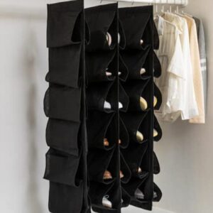 HAN SHENG 2 Pcs 12 Pockets Hanging Shoes Organizer Clothes Closet Organizers Foldable Bags Hanging Organizer Shoes Storage Shoes Protector Storage Bag with Hanger (Black)