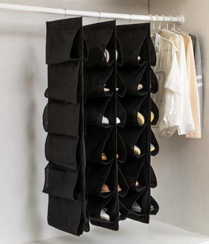 HAN SHENG 2 Pcs 12 Pockets Hanging Shoes Organizer Clothes Closet Organizers Foldable Bags Hanging Organizer Shoes Storage Shoes Protector Storage Bag with Hanger (Black)