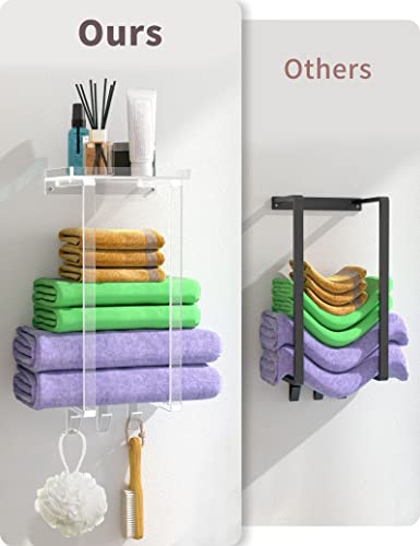 NPPLUS Towel Racks for Bathroom,Acrylic Clear Towel Rack Holder Wall Mounted, Towel Storage Organizer, Bath Towel Holder for Folded Large Towel Washcloths, Small Rolled Towels, Hand Towels