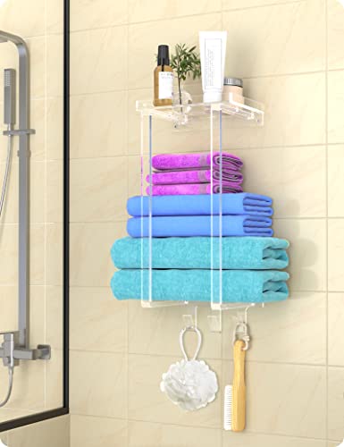 NPPLUS Towel Racks for Bathroom,Acrylic Clear Towel Rack Holder Wall Mounted, Towel Storage Organizer, Bath Towel Holder for Folded Large Towel Washcloths, Small Rolled Towels, Hand Towels