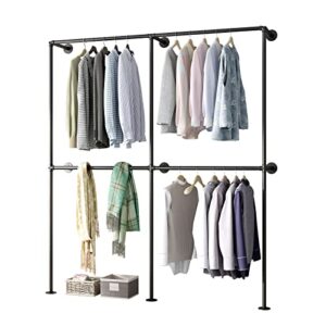 IronJiaZu Industrial Pipe Clothing Rack Wall Mounted Garment Rack,Black Clothes Rack Retail Display Hanging Rod for Closet Storage,Laundry Room